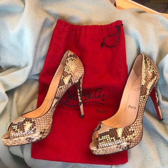 Christian Louboutin | Shoes | Christian Louboutin Python Peep Toe Pumps ...